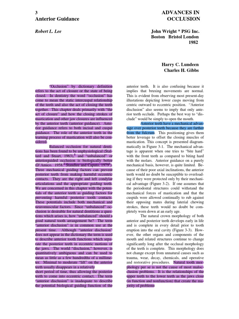 Lee. Anterior Guidance. Advances in Oclusion. (1982) | PDF | Tooth | Mouth