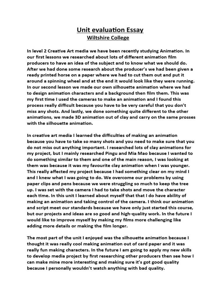 Unit Evaluation Essay | PDF | Animation | Essays