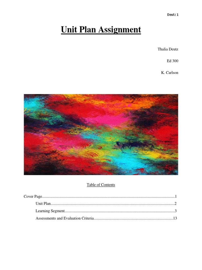 Unit Plan Assignment: Deutz 1 | PDF | Lesson Plan | Emotions