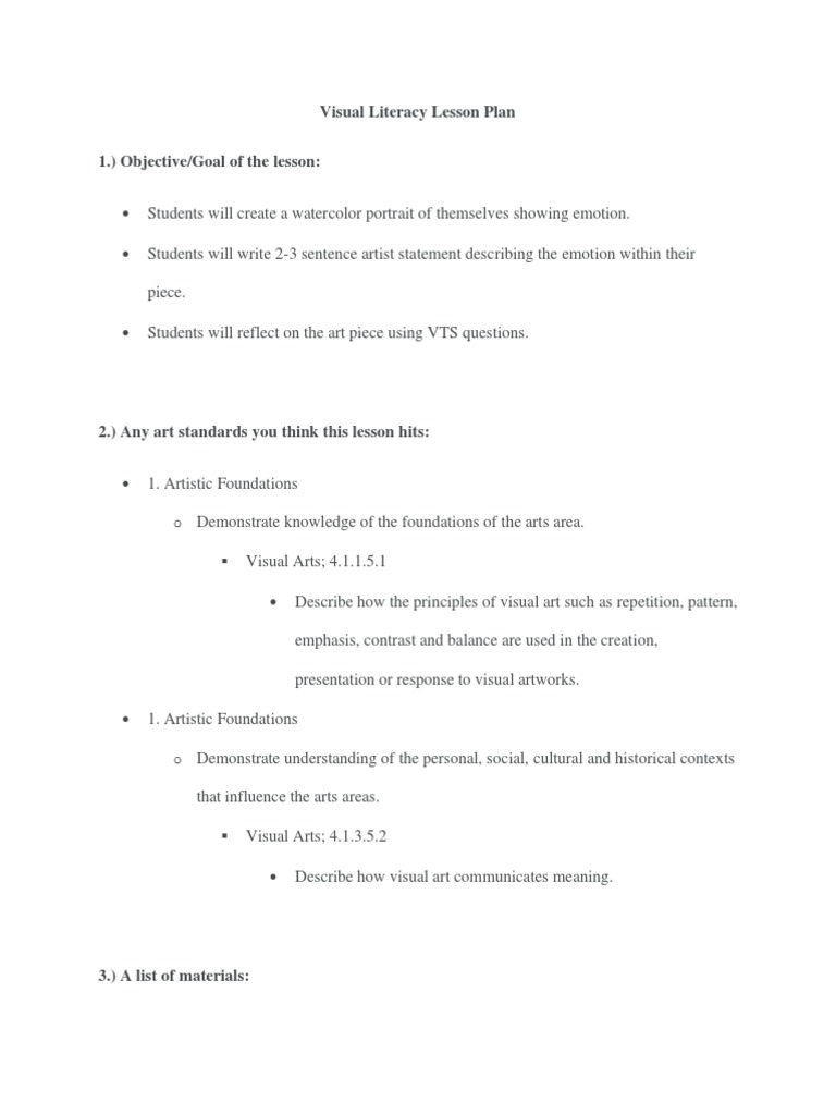 Visual Literacy Lesson Plan | PDF | Lesson Plan | Emotions