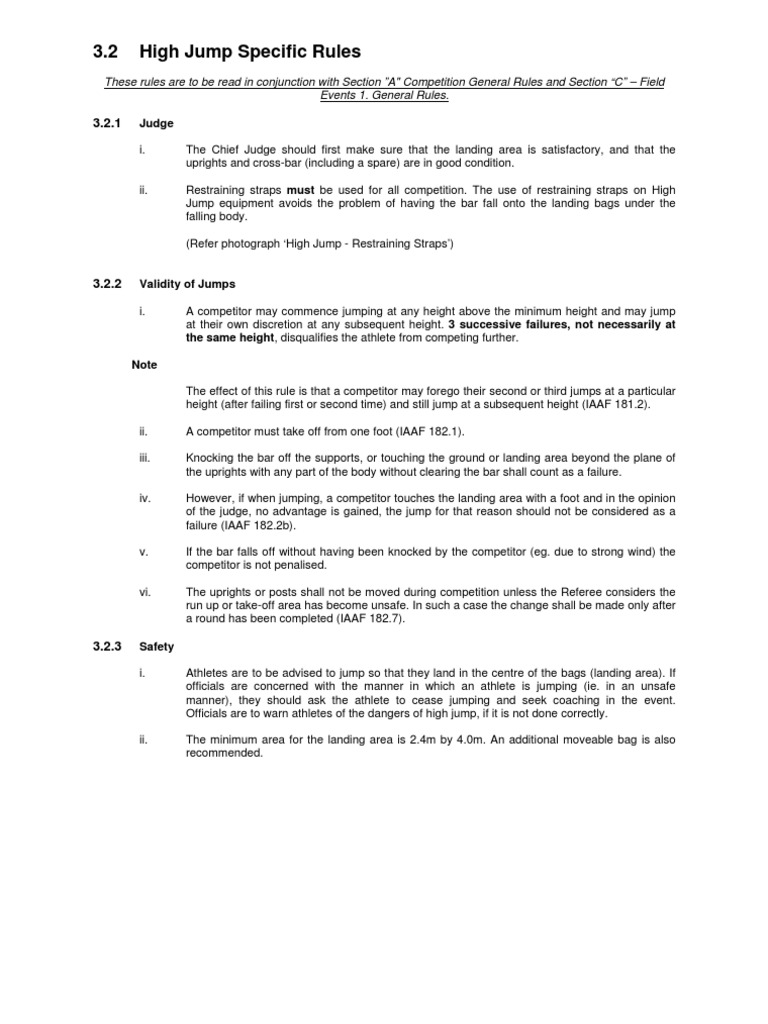 High Jump Specific Rules Summary | PDF | Referee | Track And Field