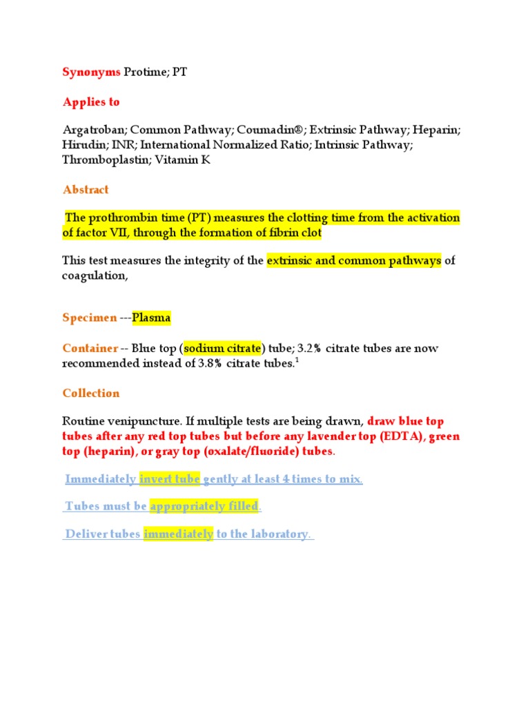 Synonyms Applies To | PDF | Coagulation | Blood