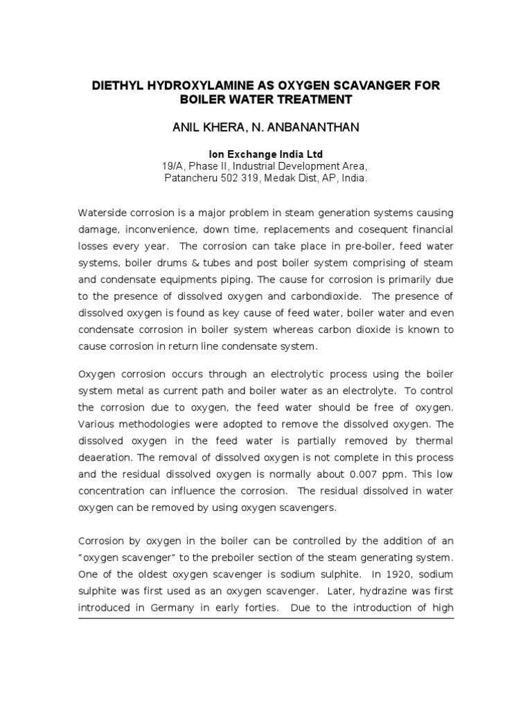Diethyl Hydroxylamine As Oxygen Scavanger For Boiler Water Treatment ...