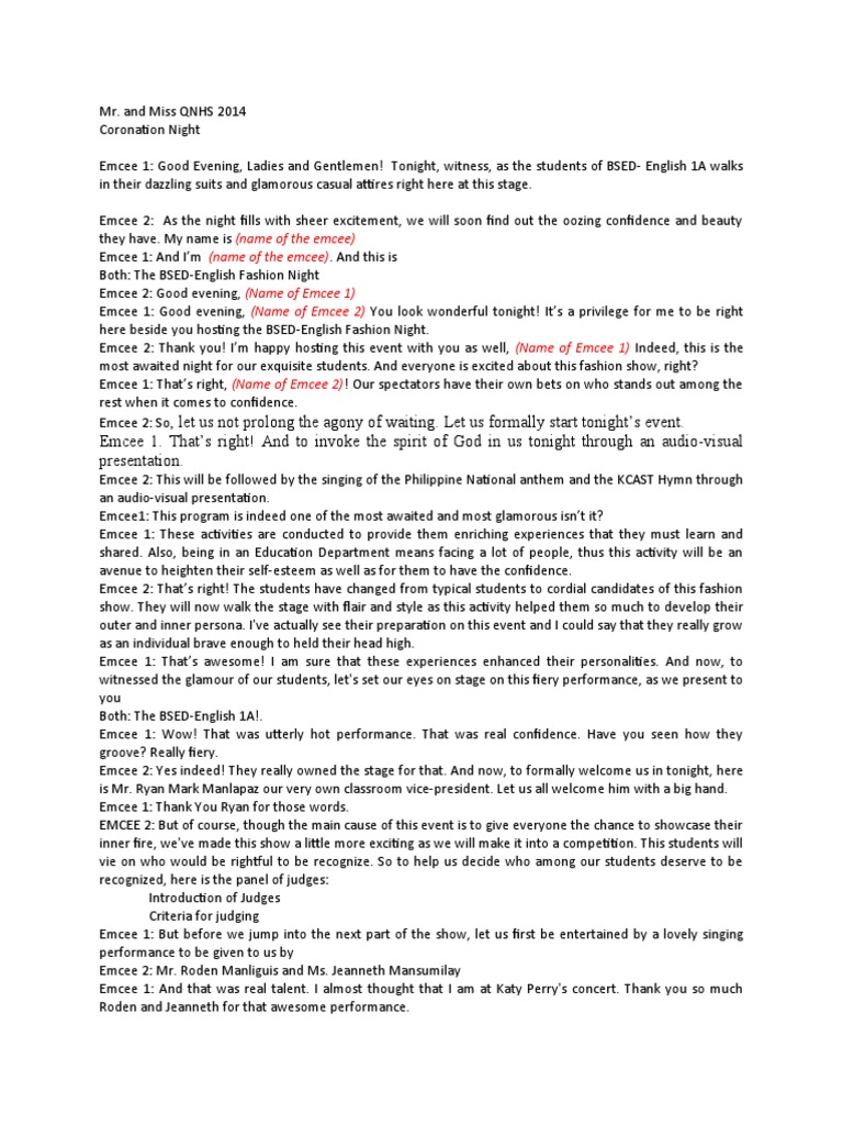 Final Script - Fashion Show | PDF | Entertainment (General)