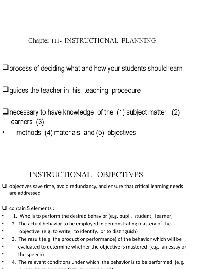 Chapter III - INSTRUCTIONAL PLANNING | PDF | Learning | Lesson Plan