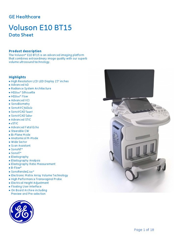 Voluson E10 bt15 Datasheet | PDF | Medical Ultrasound | Data Compression