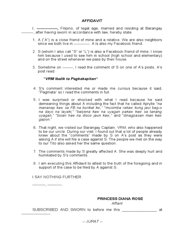 "VRM Ibalik Ta Pagkakapitan": Affidavit | PDF