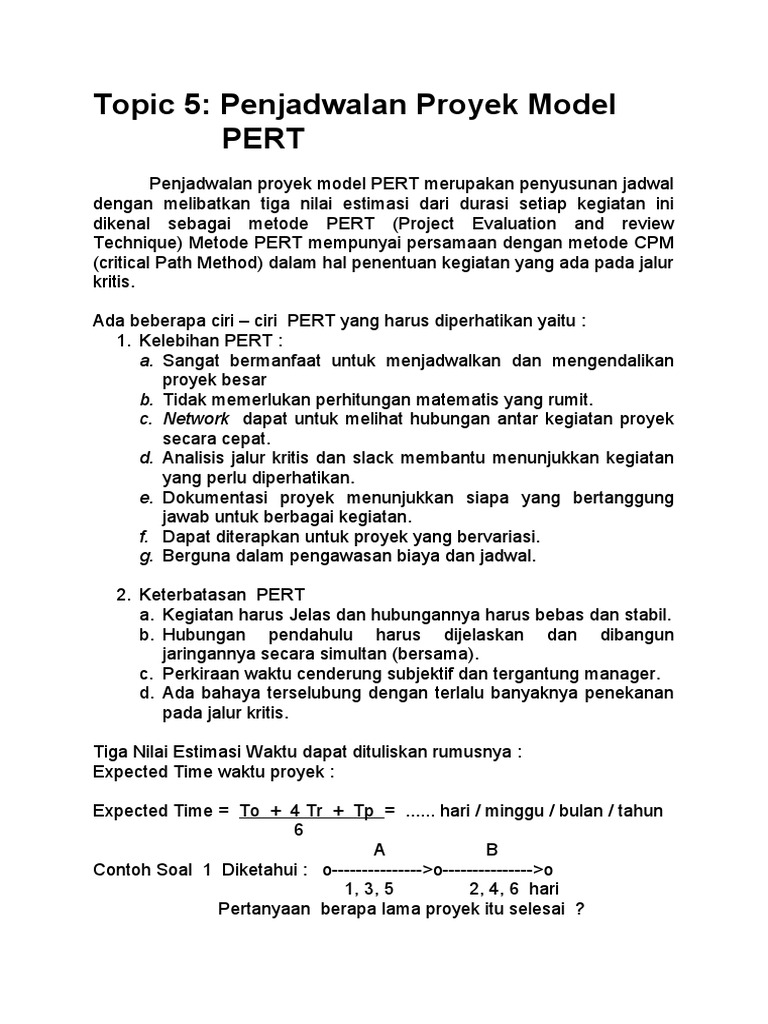 Topic 5 Penjadwalan Model PERT | PDF