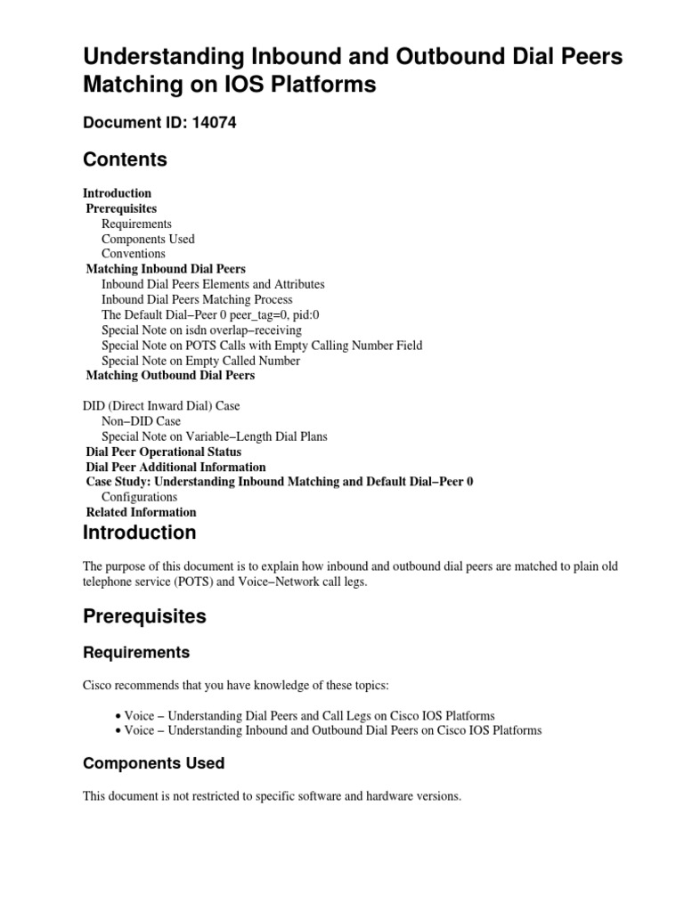 Understanding Inbound and Outbound Dial Peers Matching On IOS Platforms ...