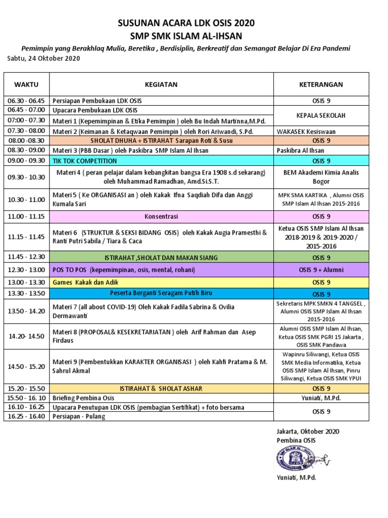 Susunan Acara LDK Osis 2020 | PDF
