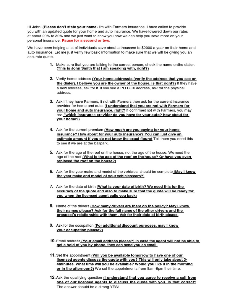 Call Guide - Revised-1 PDF | PDF | Vehicle Insurance | Insurance