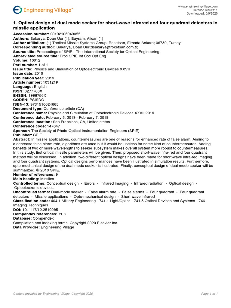 Engineering Village Detailed 5-9-2020 10028414 | PDF | Spie | Infrared