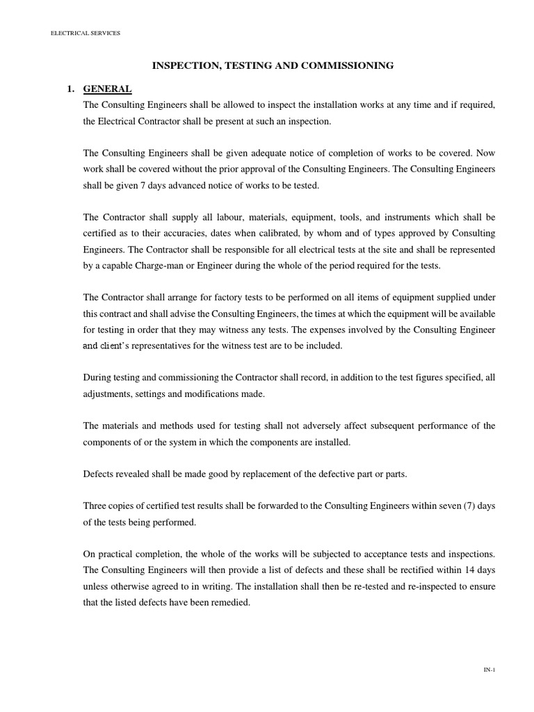 Inspection, Testing and Commissioning: 1. General | PDF | General ...