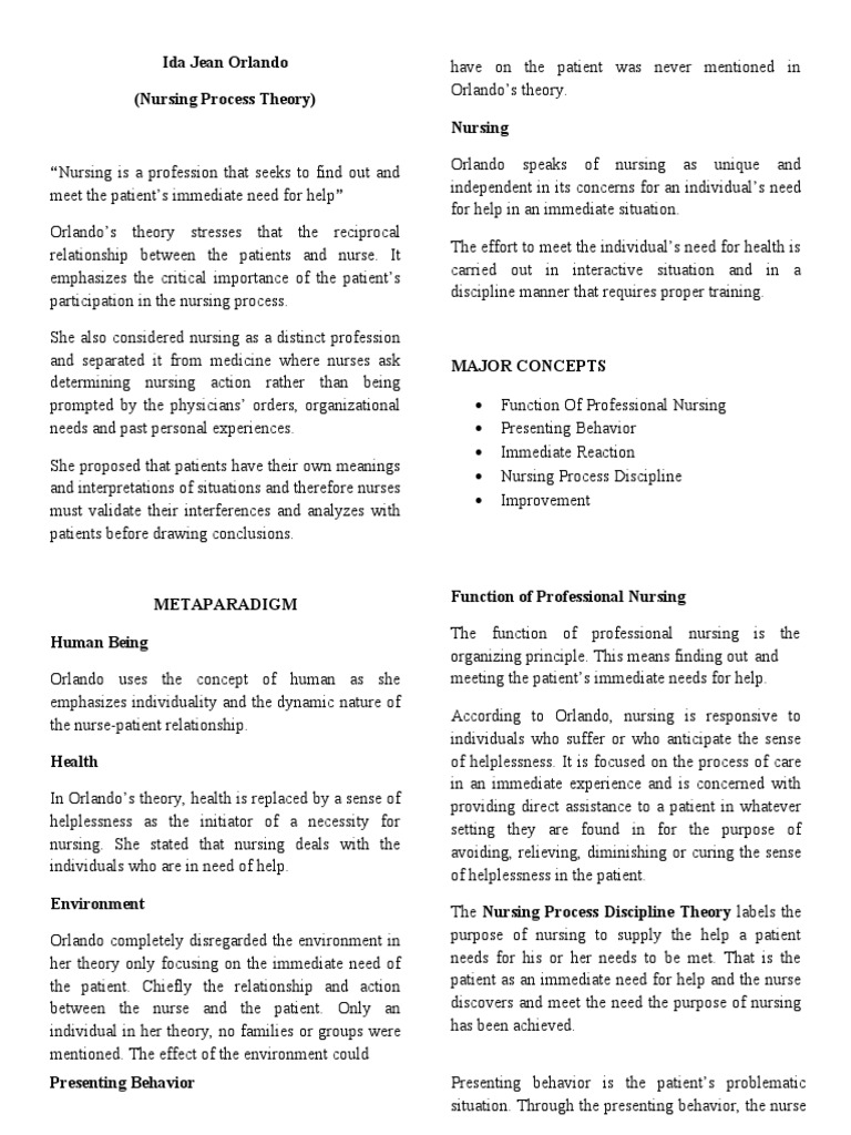 Ida Jean Orlando (Nursing Process Theory) Nursing | PDF | Nursing ...