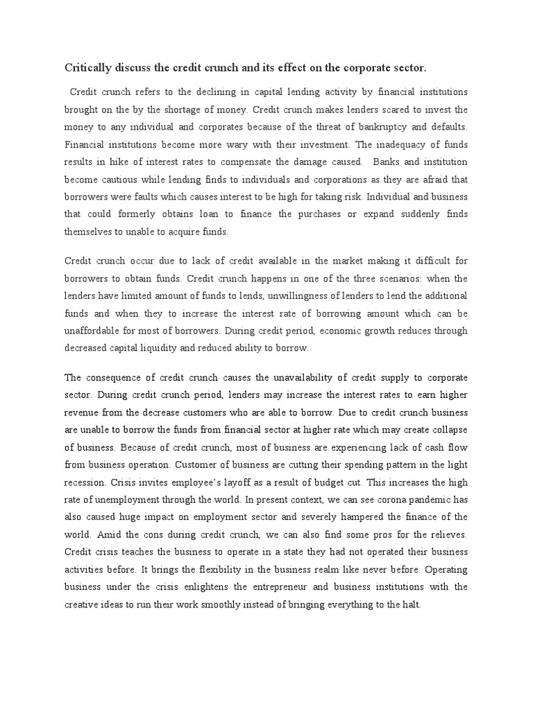 Critically Discuss The Credit Crunch and Its Effect On The Corporate ... Critically Discuss The Credit Crunch and Its Effect On The Corporate ...
