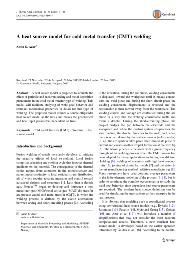 A Heat Source Model For Cold Metal Transfer (CMT) Welding | PDF ...