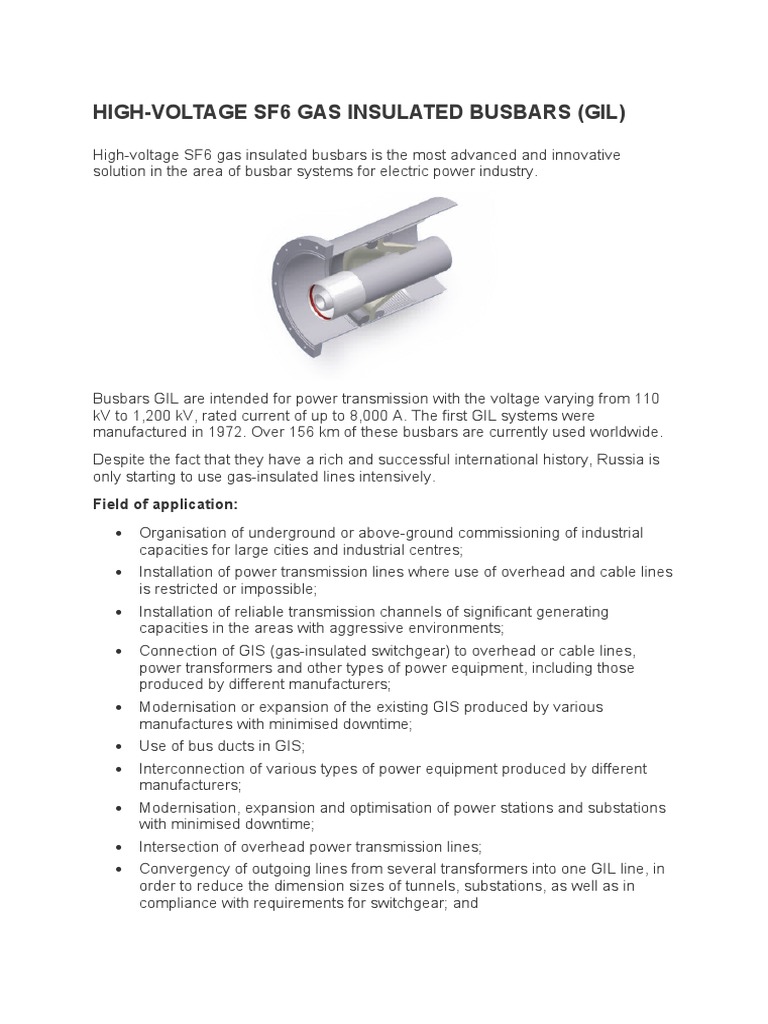 High-Voltage Sf6 Gas Insulated Busbars (Gil) : Field of Application | PDF