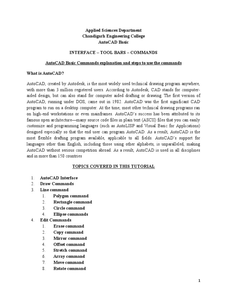 AUTOCAD BASICS Commands With Explanations | PDF | Circle | Angle