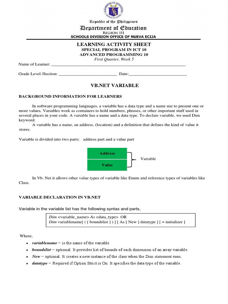 VB.NET Variables and Constants Guide | PDF | Variable (Computer Science ...