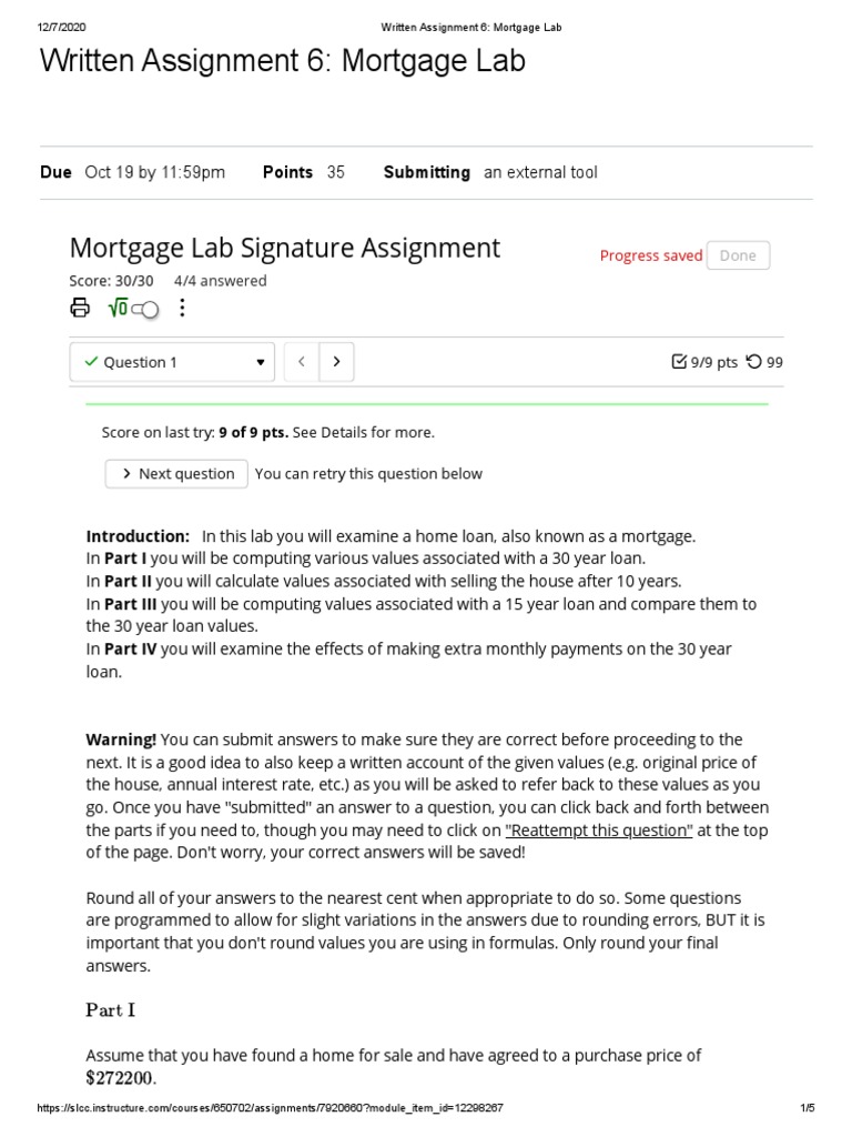 Written Assignment 6 Mortgage Lab Part 1 | PDF | Interest | Loans