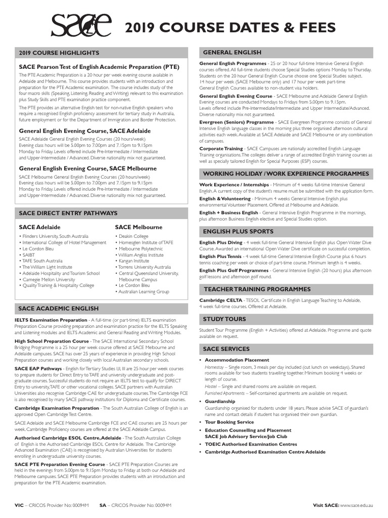 Sace 2019 Fees Enrolment Form | PDF | International English Language ...