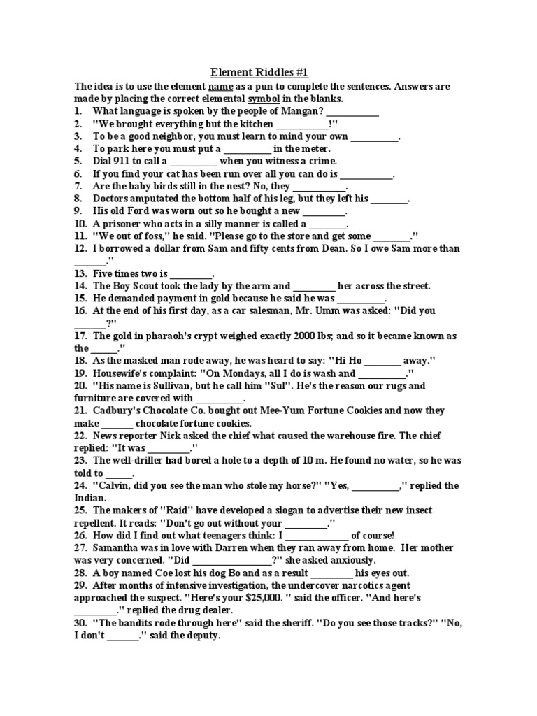 Element Riddles | PDF | Violence