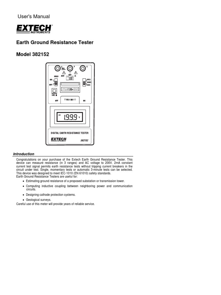Earth Ground Resistance Tester Model 382152: User's Manual | PDF ...