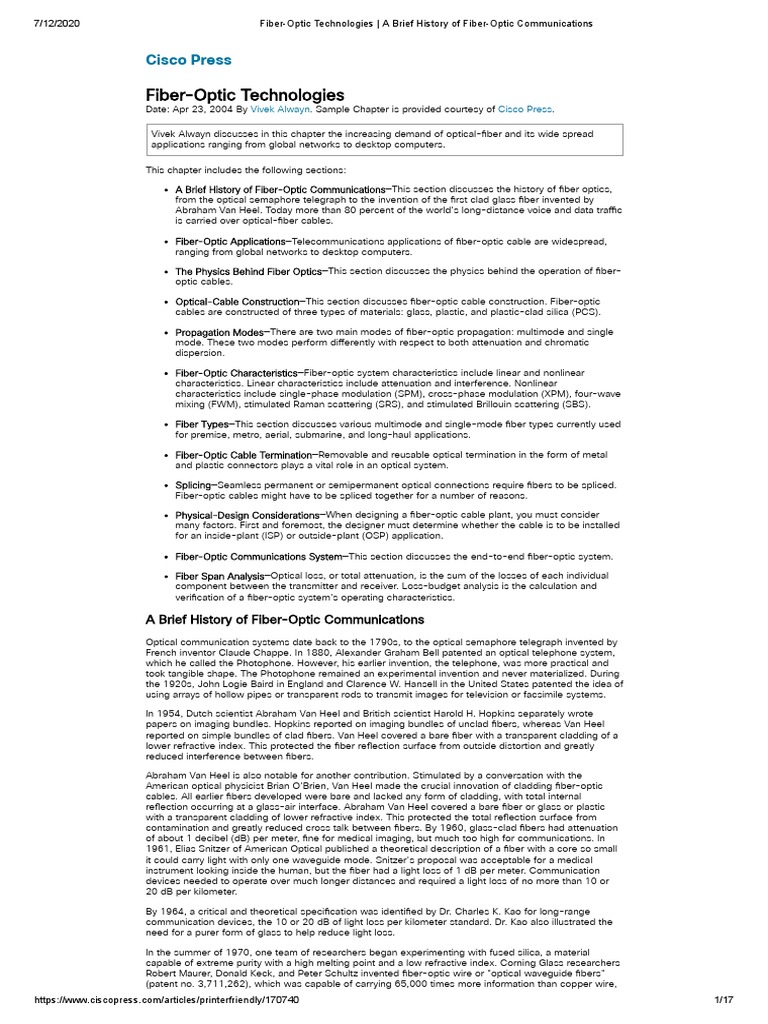 Fiber-Optic Technologies - A Brief History of Fiber-Optic ...