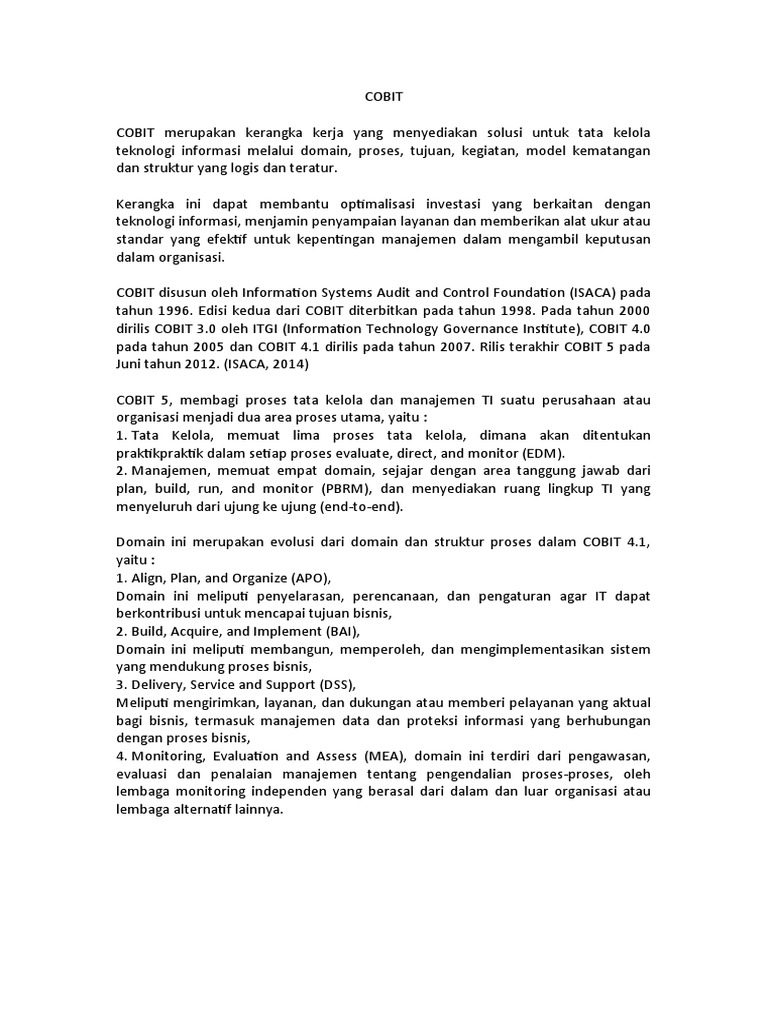 Cobit 5 (DSS, Apo, Mea, Bai) | PDF