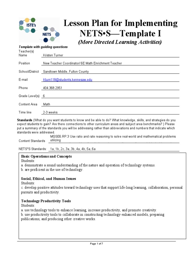 Turner K Lesson Plan | PDF | Project Based Learning | Learning