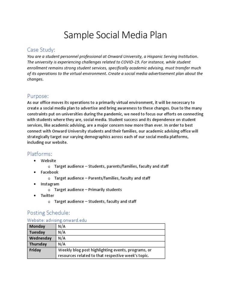 Virtual Advising Social Media Plan | PDF | Target Audience | Social Media