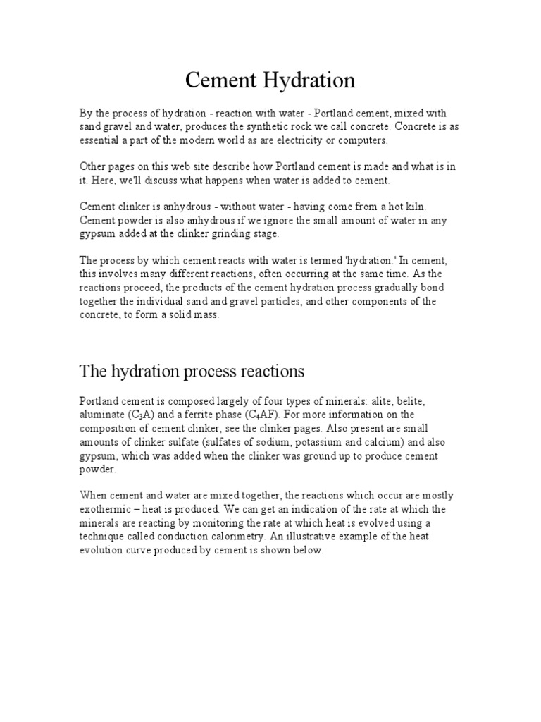 Cement Hydration: The Hydration Process Reactions | PDF | Cement | Concrete