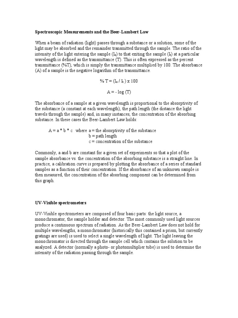 Spectroscopic Measurements and The Beer | PDF | Absorbance ...