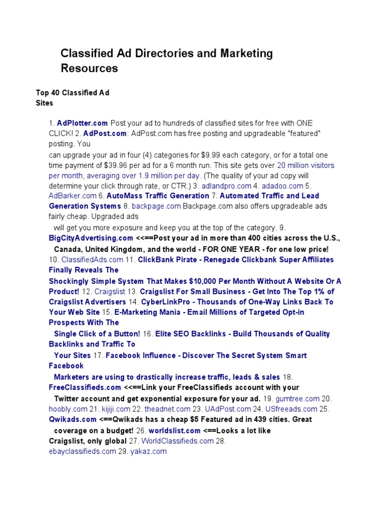 Classified Ad Directory and Marketing Resources | PDF | Search Engine ...