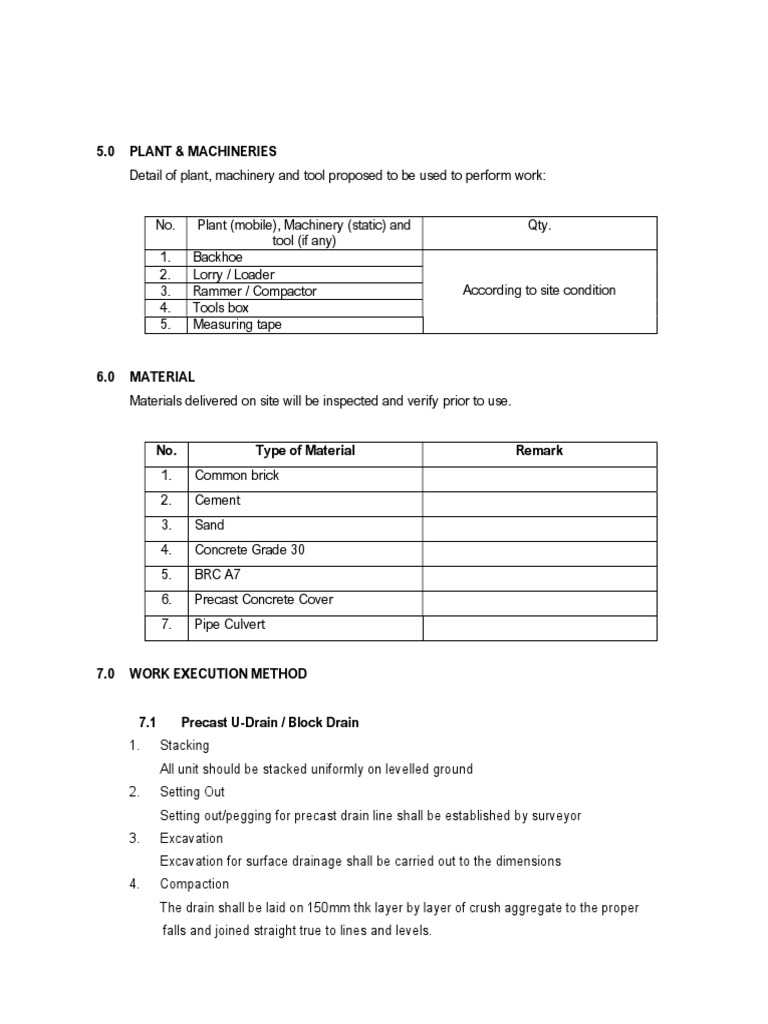 Method Statement Drainage Work | PDF | Deep Foundation | Concrete