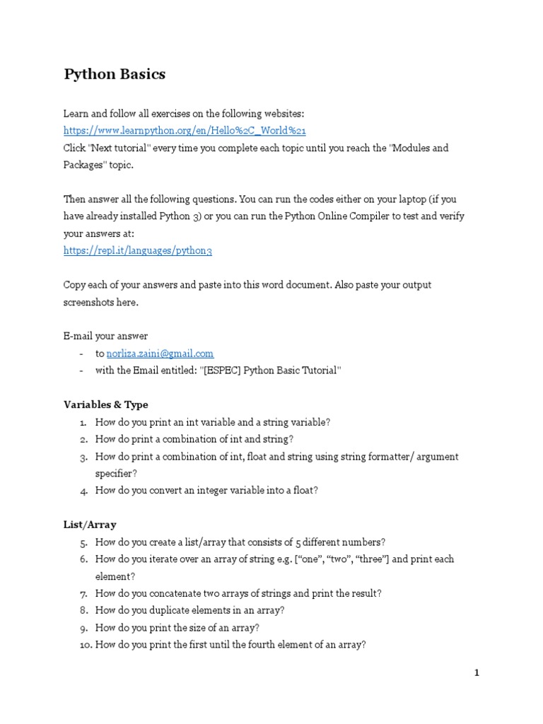 Python Basics Tutorial Download Free Pdf Array Data Type String Computer Science