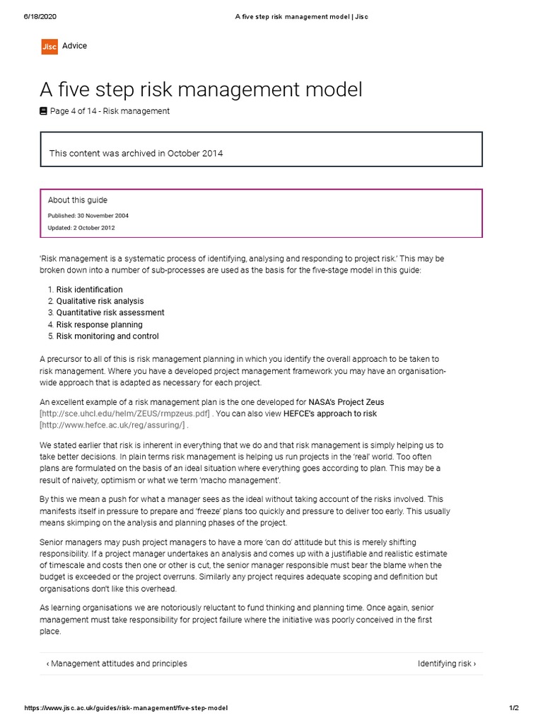 A Five-Step Risk Management Model: Identifying, Qualitatively Analyzing ...