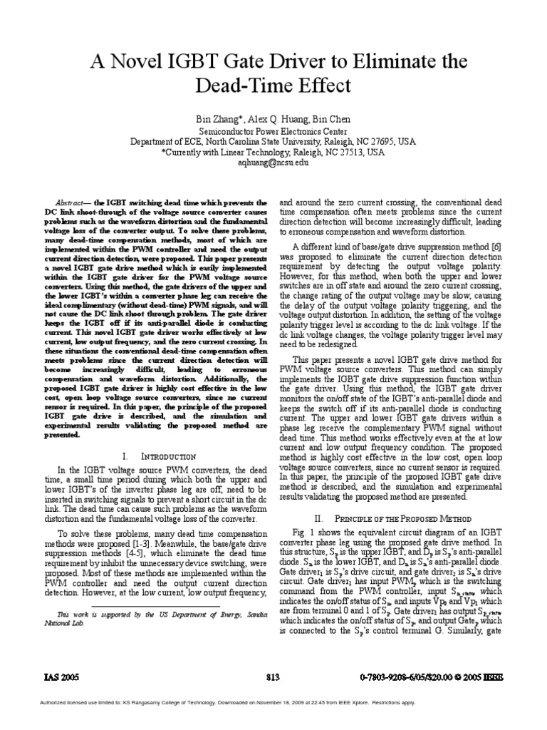 A Novel IGBT Gate Driver To Eliminate The Dead-Time Effect: Bin Zhang ...