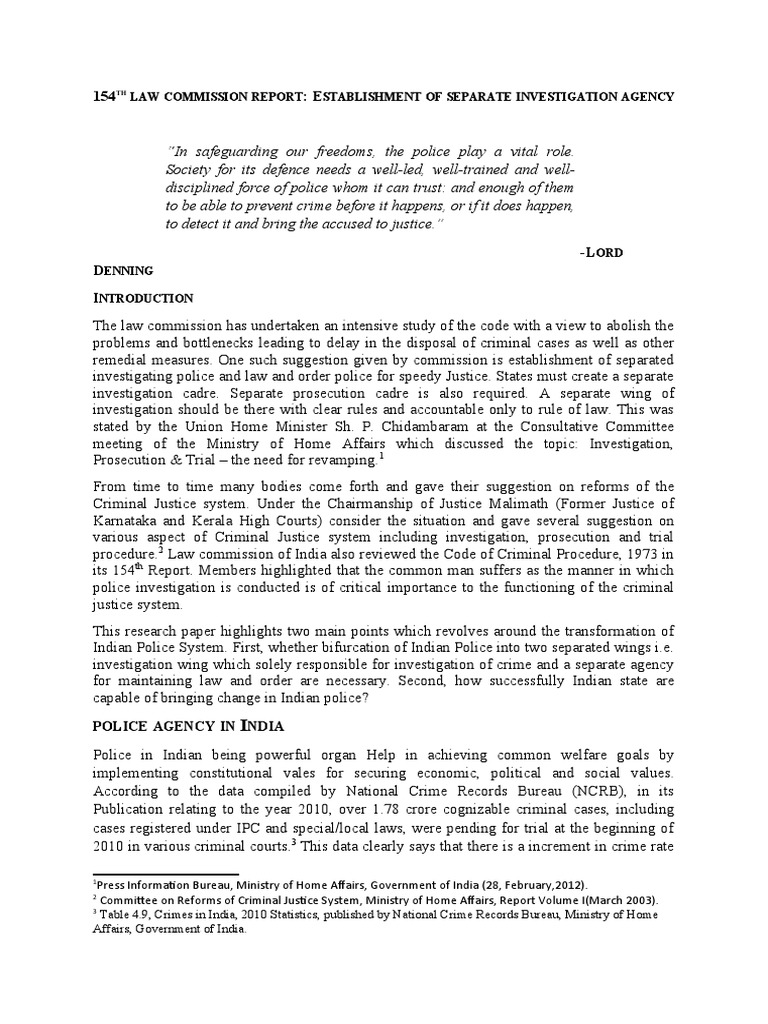 154th Law Commission Report | PDF | Police | Detective