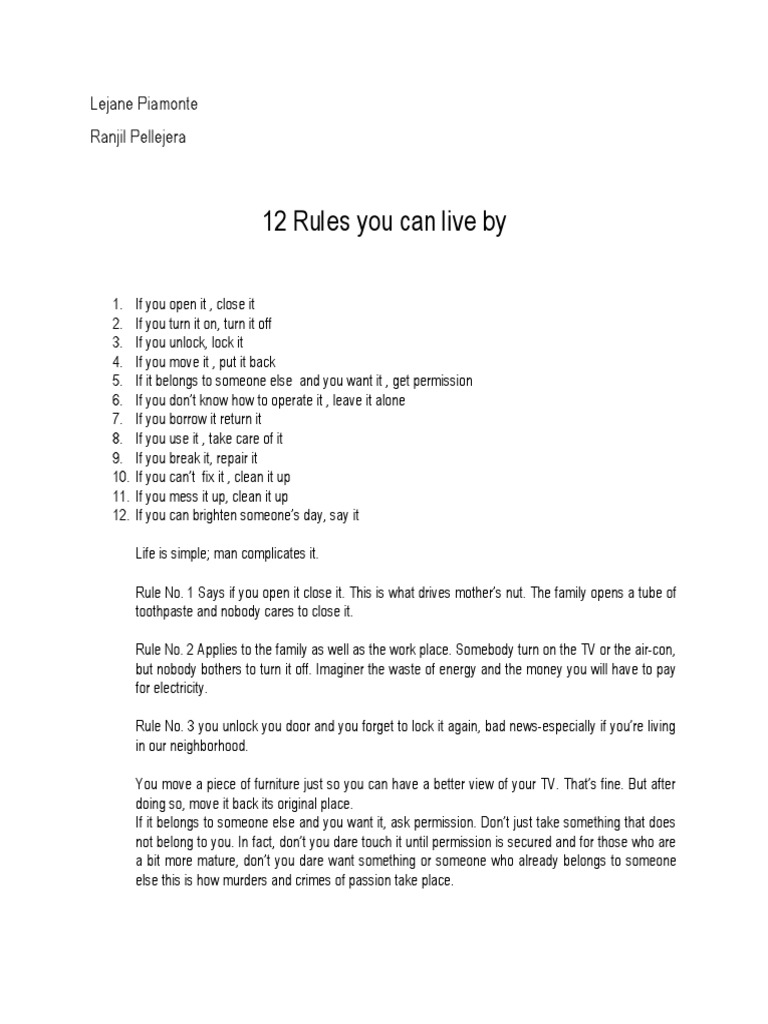 12 Rules You Can Live By.. | PDF