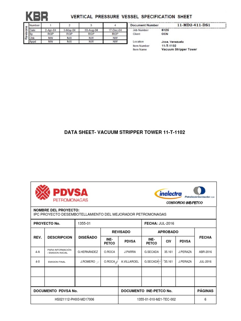 Data Sheet-Vacuum Stripper Tower 11-T-1102: Nombre Del Proyecto | PDF ...