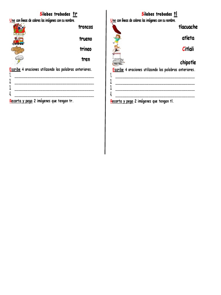 Silabas Trabadas TR y TL | PDF