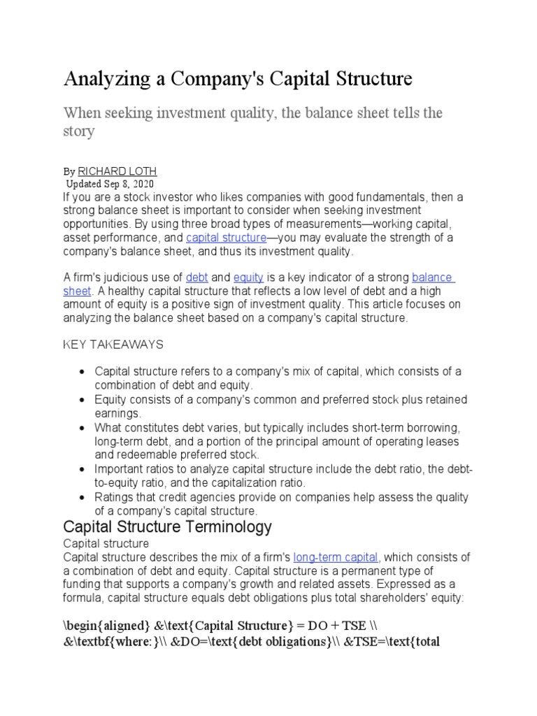 Analyzing A Company's Capital Structure: When Seeking Investment ...