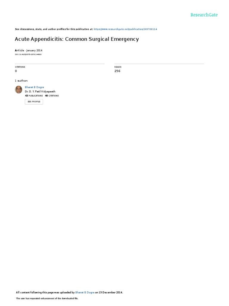 Acute Appendicitis: Common Surgical Emergency: January 2014 | PDF ...