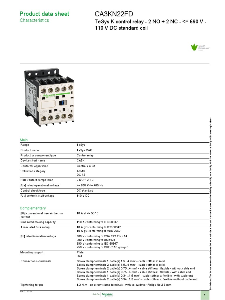 TeSys Control Relays - CA3KN22FD | PDF | Electric Power | Electrical ...
