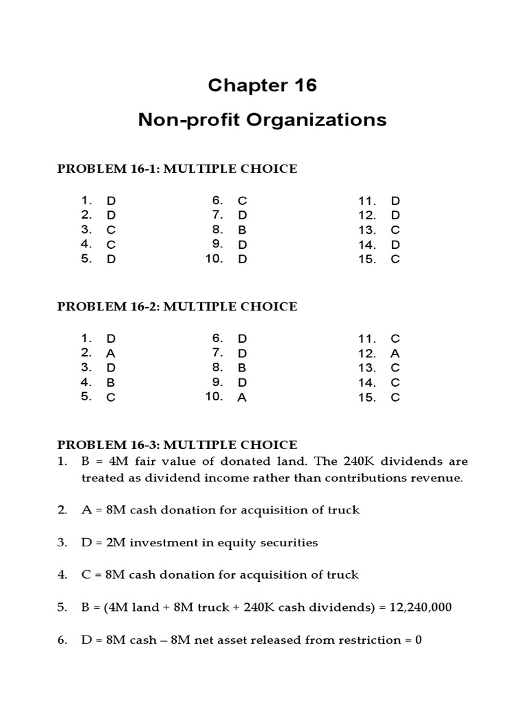 Non-Profit Organizations: Problem 16-1: Multiple Choice | PDF | Revenue ...