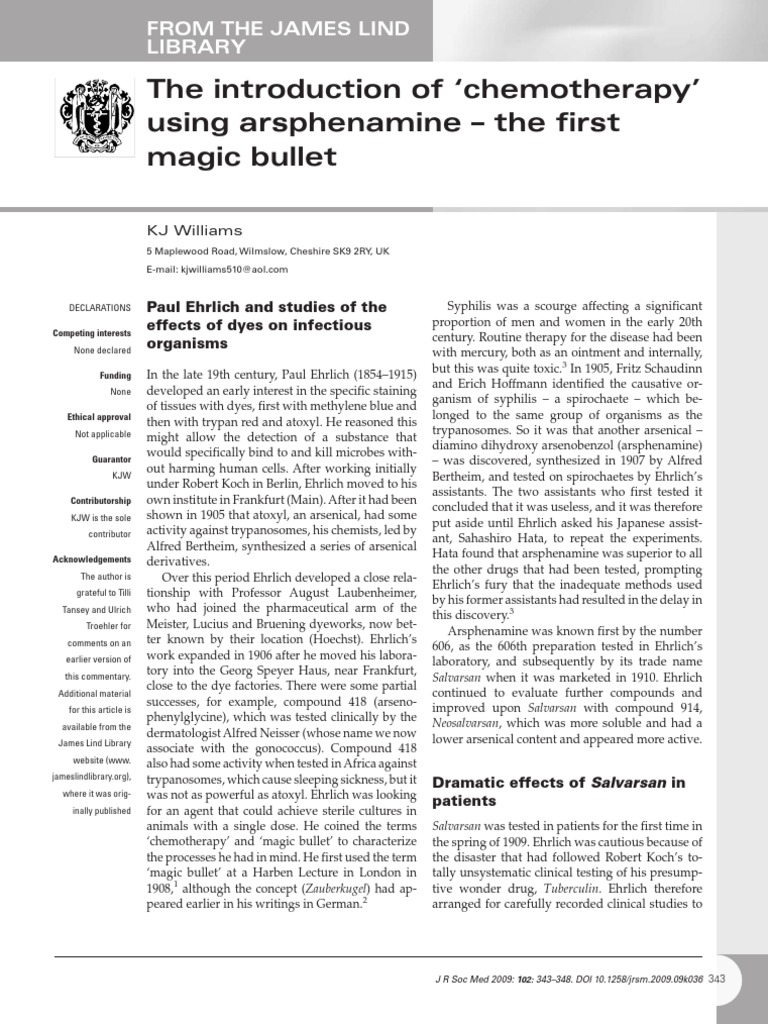 The Introduction of Chemotherapy' Using Arsphenamine - The First Magic ...