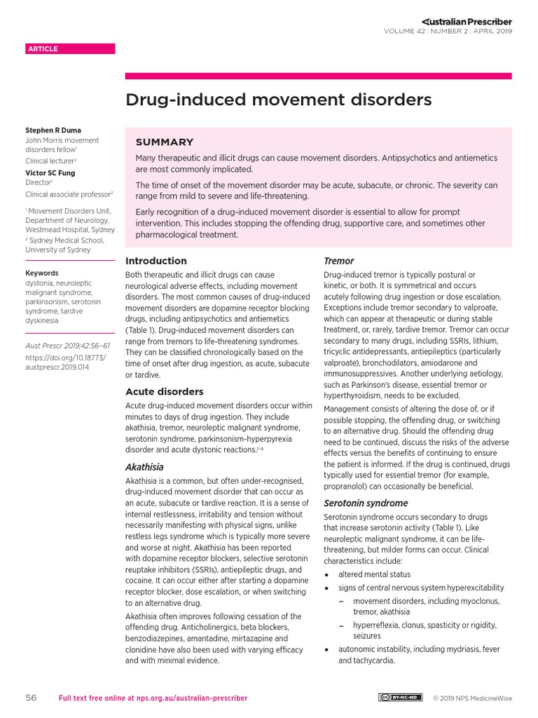 Drug-Induced Movement Disorders: Tremor | PDF | Antipsychotic | Dystonia