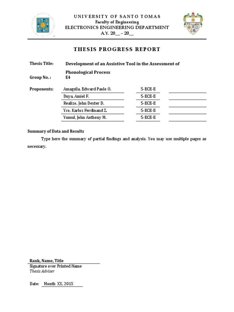 Thesis Progress Report: Electronics Engineering Department A.Y. 20 - 20 ...