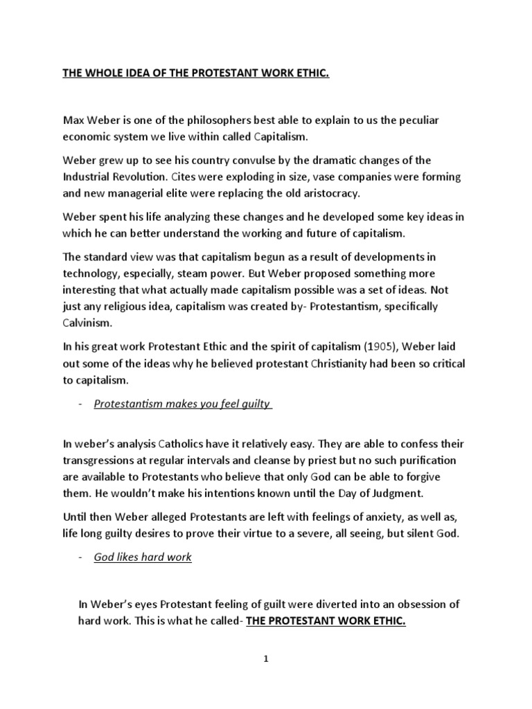 The Whole Idea of The Protestant Work Ethic | PDF | Max Weber ...